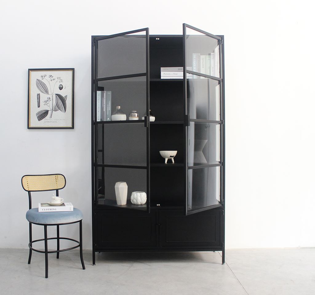 Skærbæk Vitrineskab i Metal - 110x40x190 cm - Sort